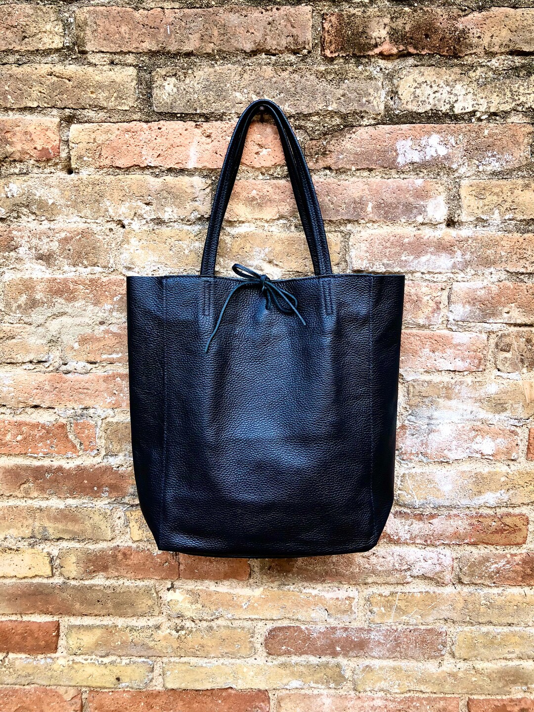 NAVY Blue Leather Bag With Zipper. Genuine Leather Shopper Bag. Large ...