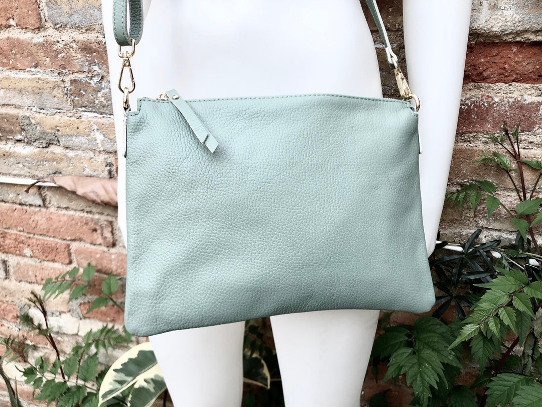 SAGE Green Leather Bag. GENUINE Leather Cross Body / Shoulder Bag ...