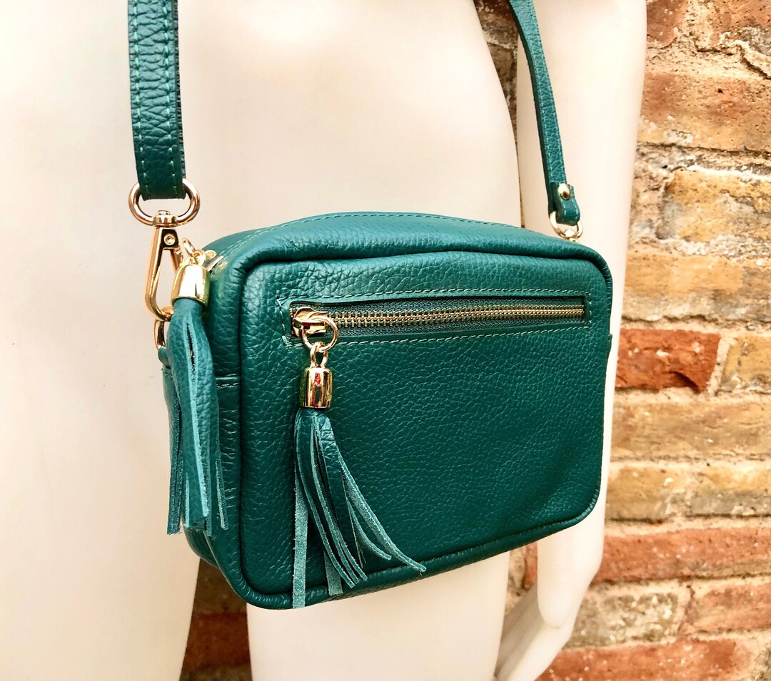 Small Leather Green Bag. GENUINE Leather Shoulder or Cross Body Bag ...