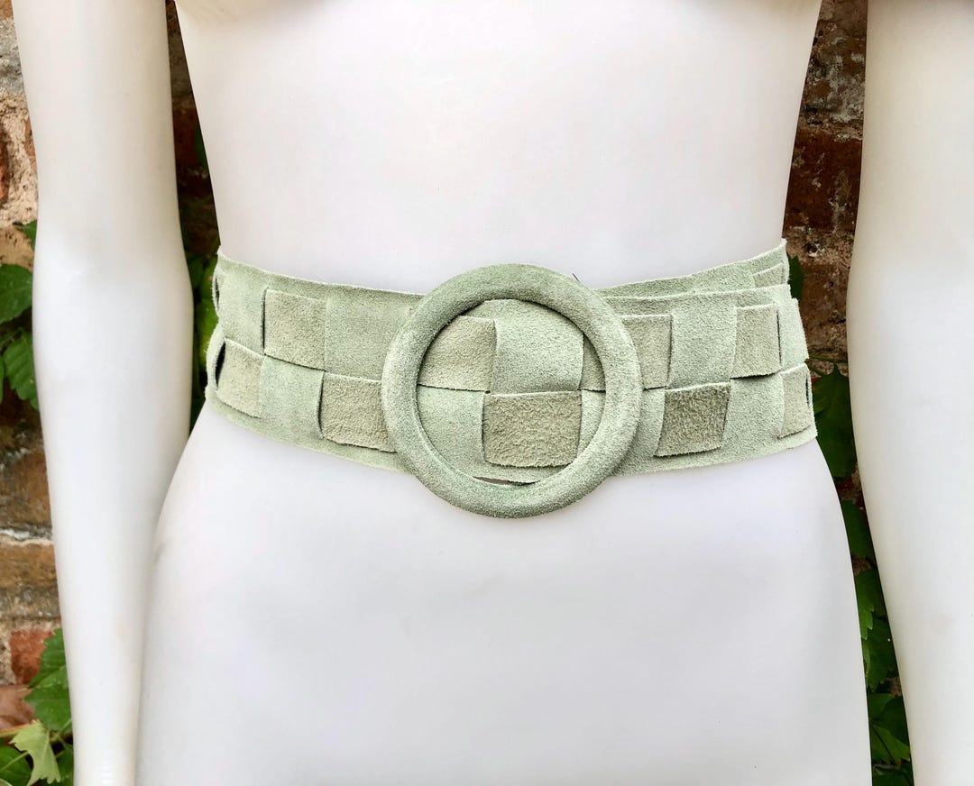 Light GREEN Waist Belt With Large Round Buckle.mint Green Boho Soft ...