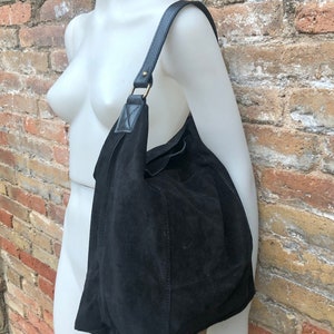 BLACK Slouch Leather Shoulder Bag.genuine Leather Hobo Bag.boho Bag for ...