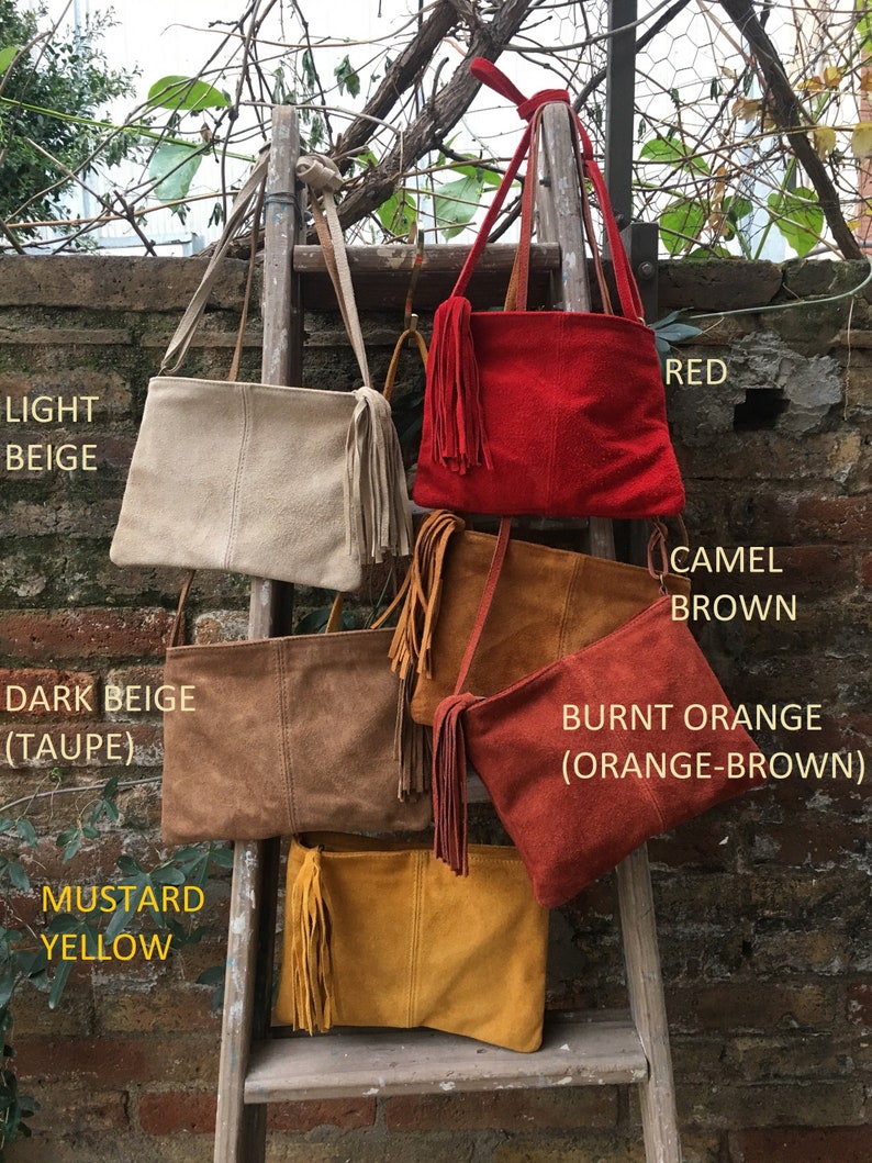 Small Suede Leather Bag in BLUE. Boho Crossbody or Shoulder | Etsy