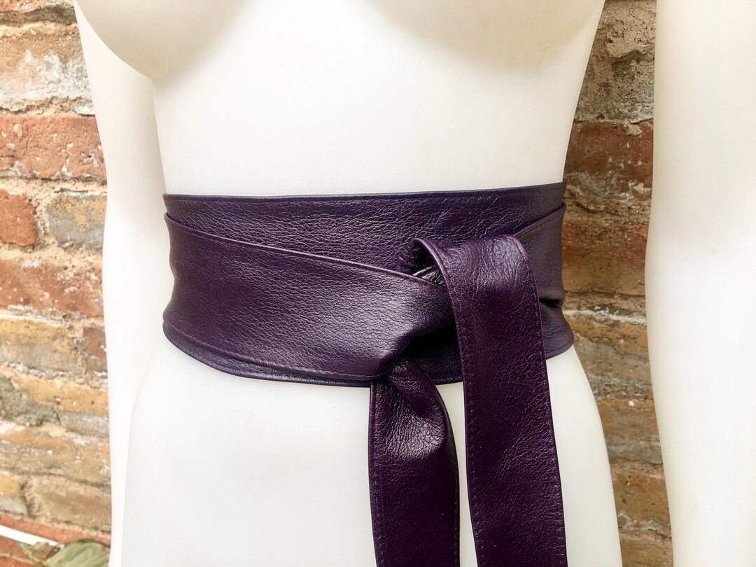 Dark PURPLE Obi Belt. Wrap Belt in Soft Genuine Leather. Wraparound ...