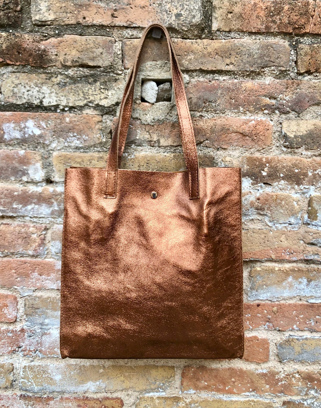 Tote Leather Bag in COPPER .soft Natural Genuine Leather Shopper Bag ...