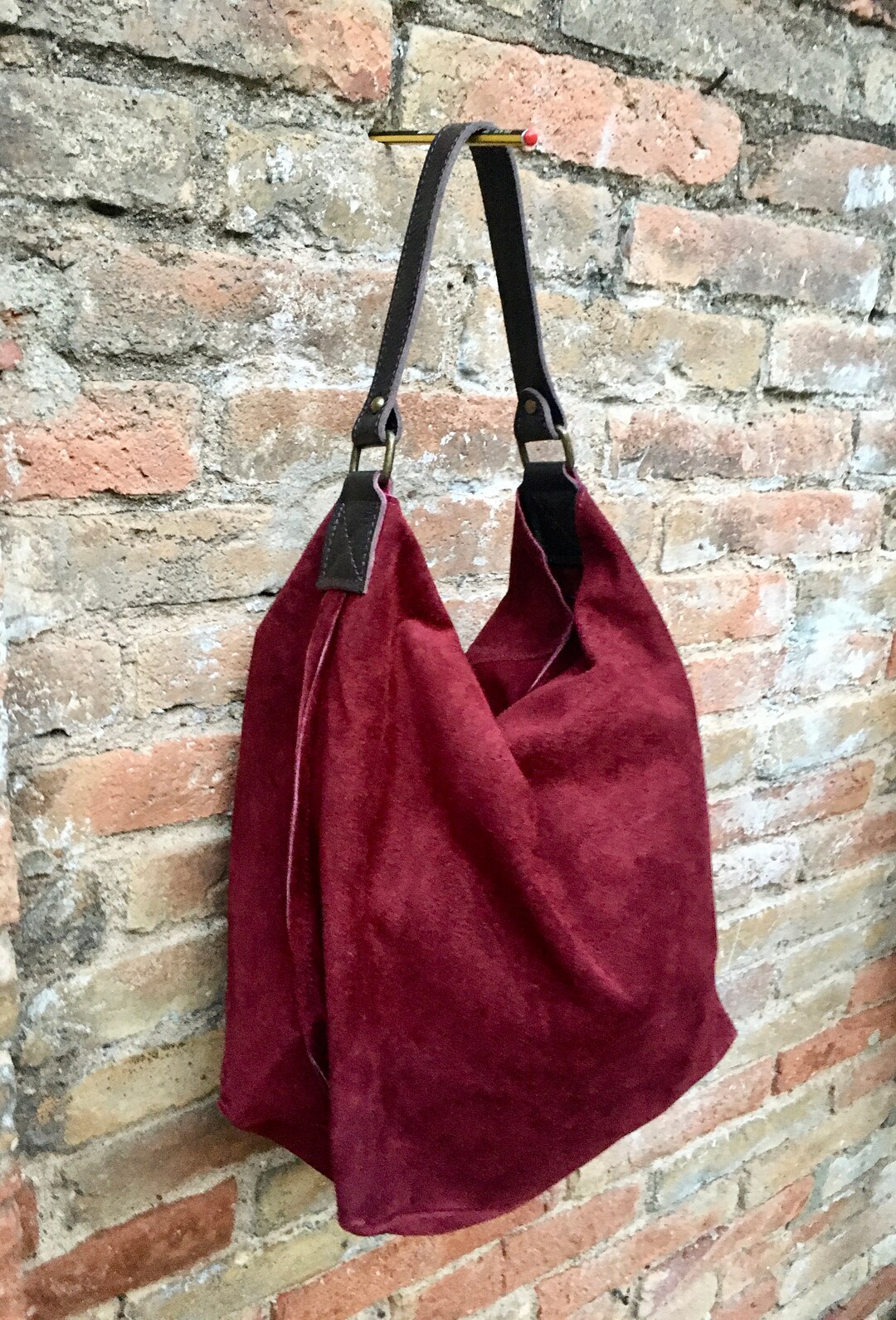 Slouch Leather Bag in BURGUNDY. Dark RED Hobo Bag. Boho Bag.book or ...