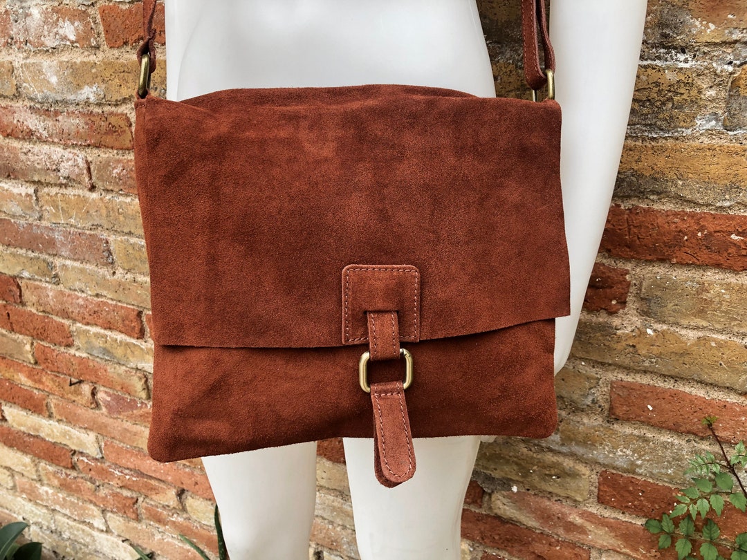 BOHO Suede Bag in Dark Camel BROWN. Soft Genuine Leather Bag. Dark ...