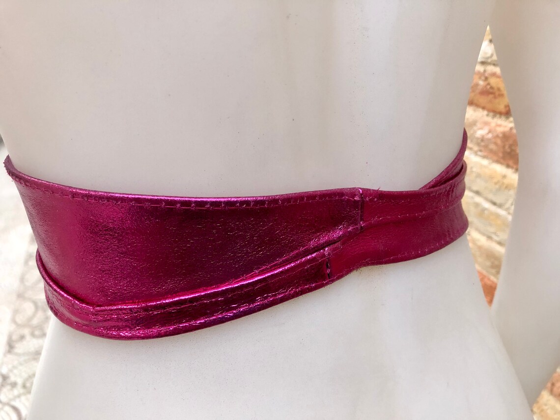 PINK OBI Belt in Natural Soft Leather. Waist Beltwide Magenta - Etsy