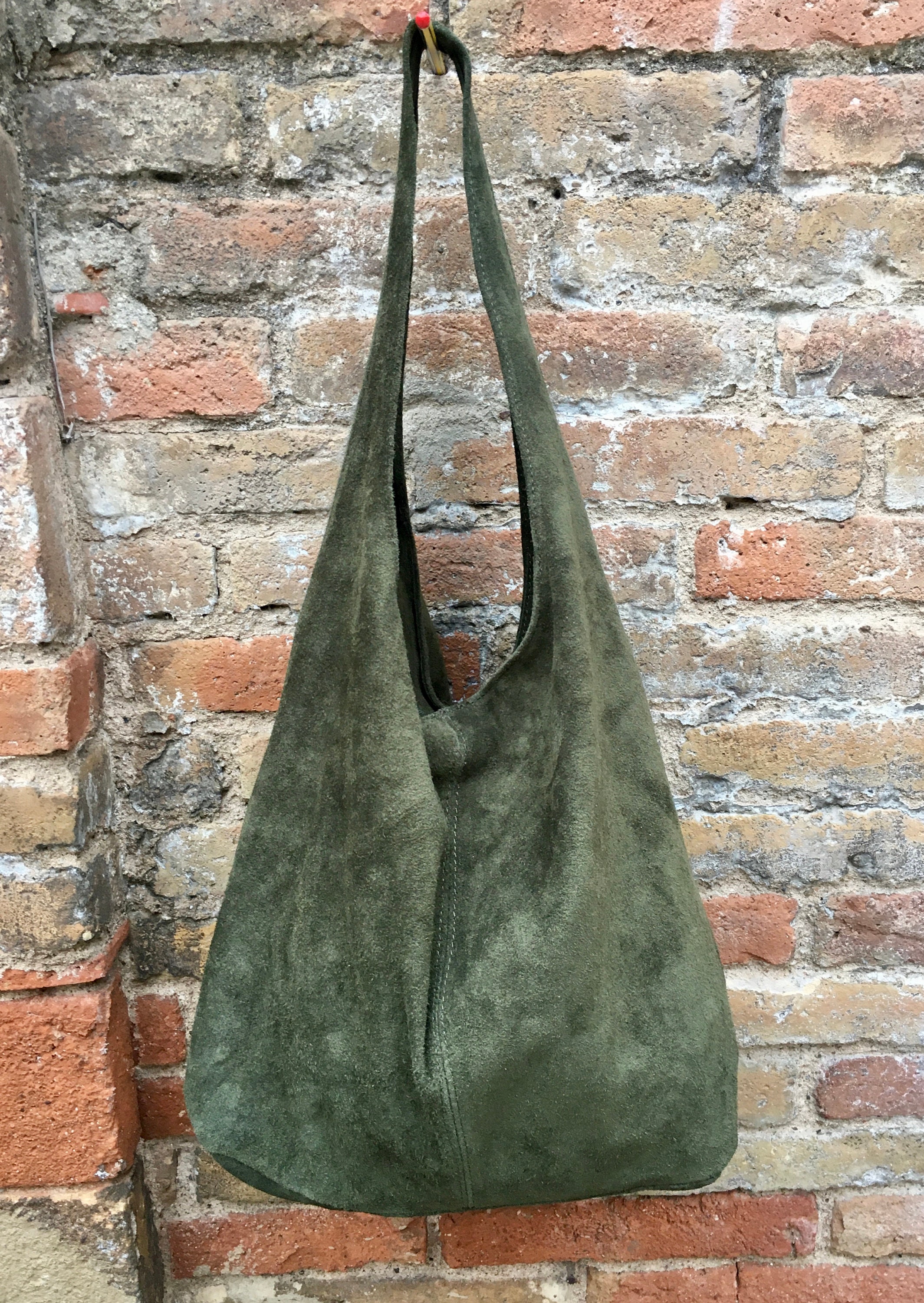 Green Slouch Bag. Large TOTE Leather Bag in Dark Green With Zipper ...