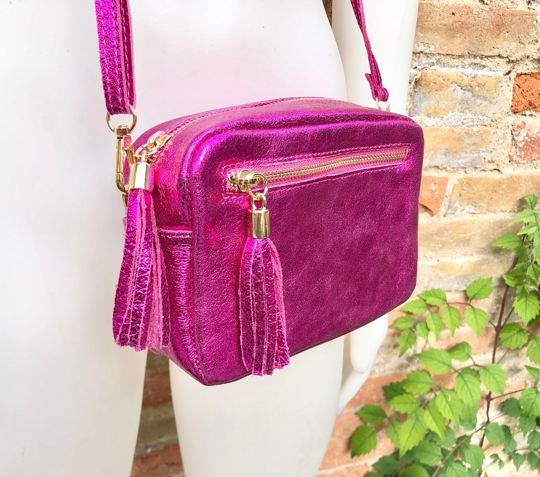 Small Hot Pink Leather Bag. GENUINE Leather Shoulder / Cross Body Bag ...
