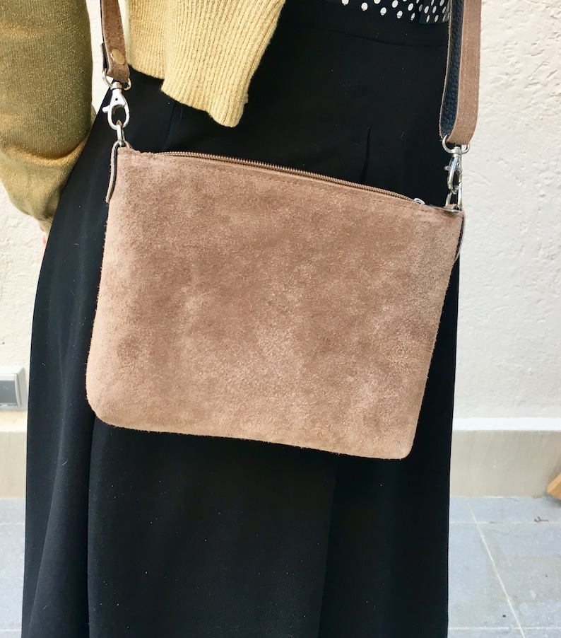 Suede Leather Bag in DARK BEIGE. Cross Body Bag Shoulder Bag - Etsy