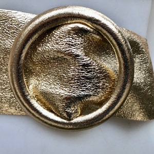 GOLD Metallic Leather Waist Belt With Large Round Buckle. Soft Leather ...