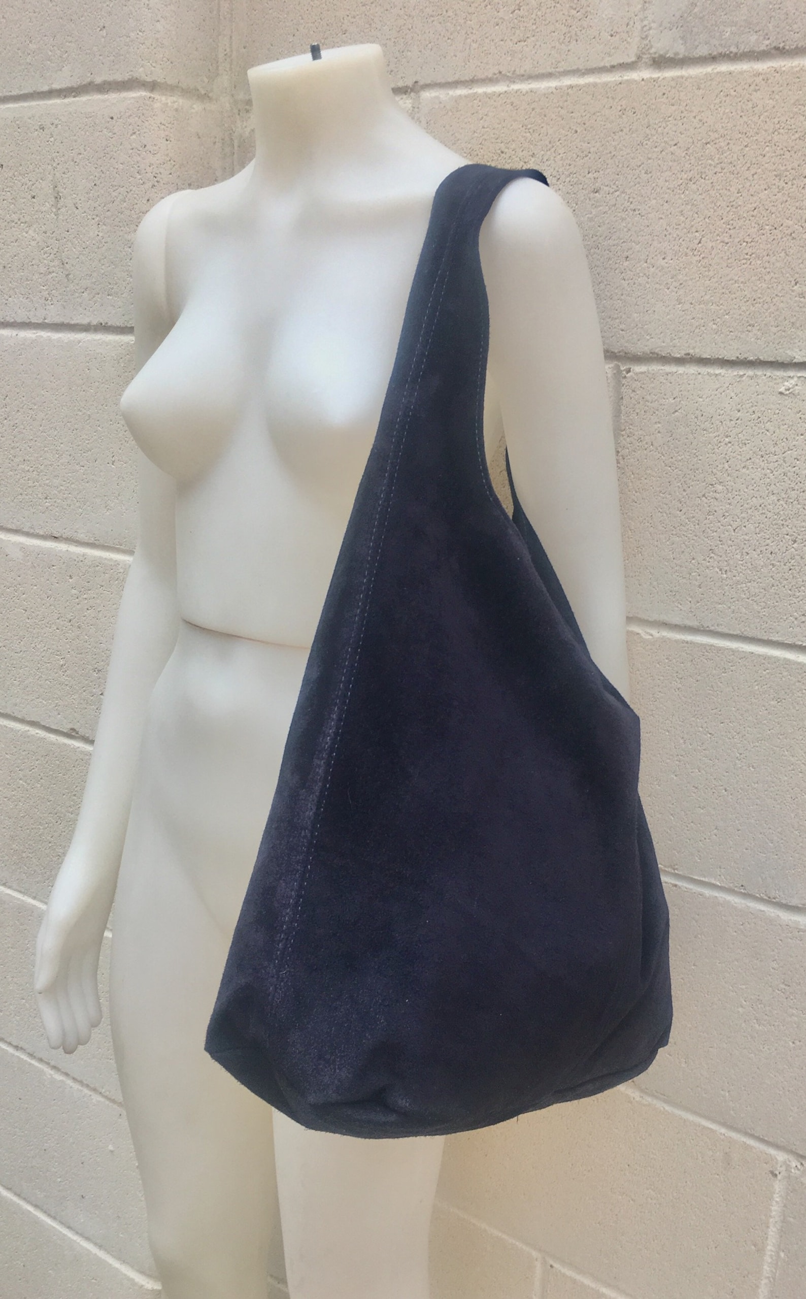 Slouch Bag With Zipperlarge TOTE Leather Bag in NAVY Blue. Soft Natural ...