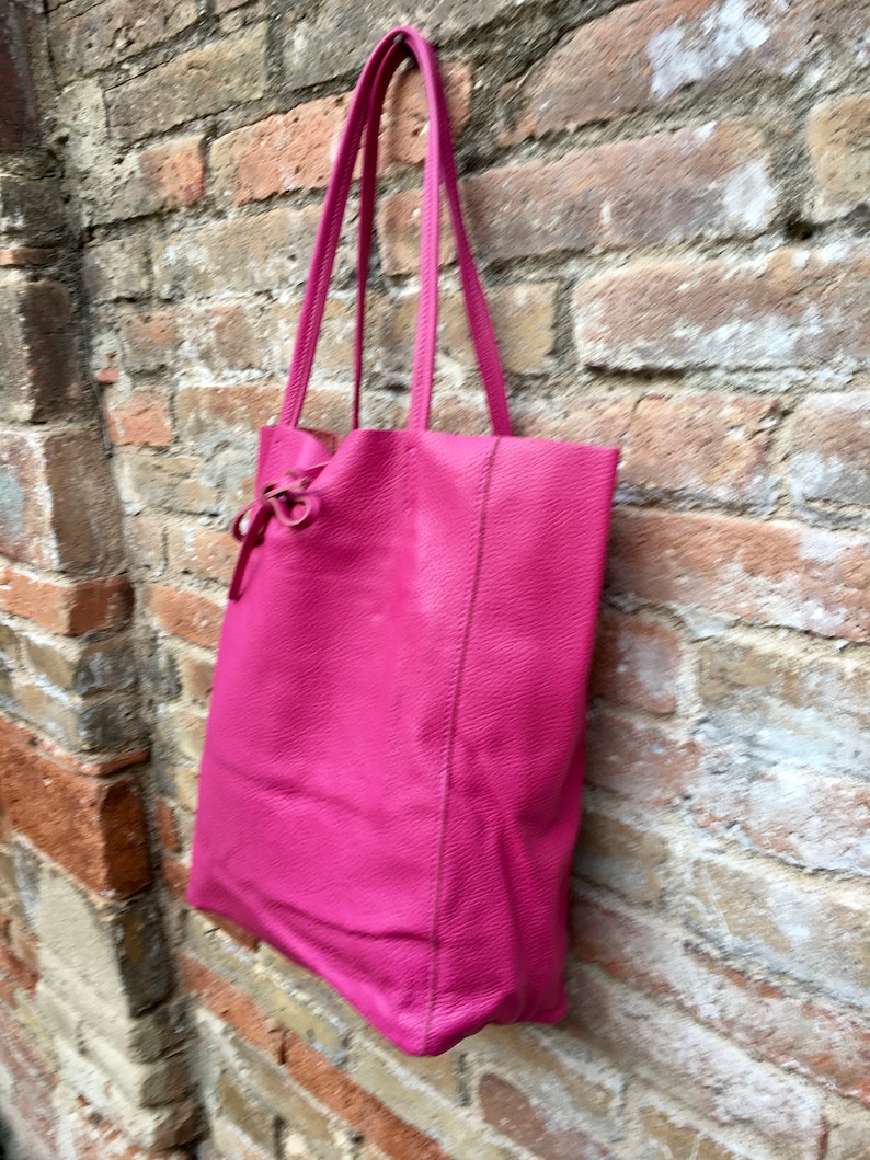 Tote Leather Bag in HOT PINK. Leather Shopper Bag in Soft - Etsy