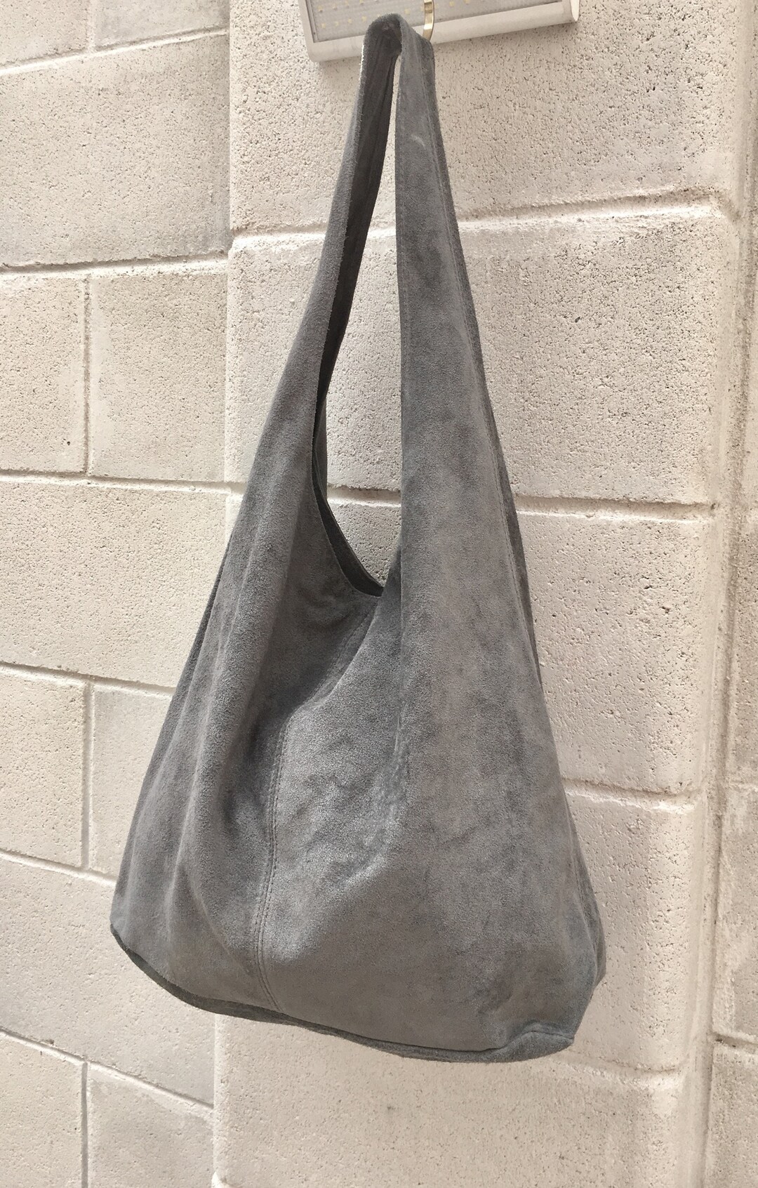 Slouch Bag With Zipper.large TOTE Leather Bag in GRAY. Soft Natural ...