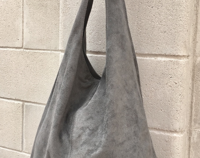 Slouch Bag With Zipper.large TOTE Leather Bag in GRAY. Soft | Etsy
