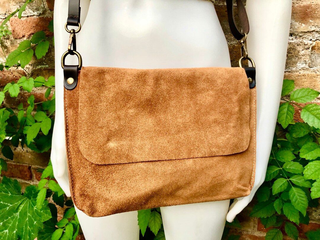 Messenger Bag in Genuine Suede Leather. Rusty Brown Cross Body Bag ...