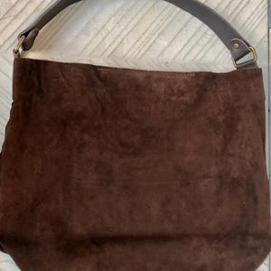 Slouch Leather Bag in Dark Brown. Brown Suede Hobo Shoulder Bag. Boho ...