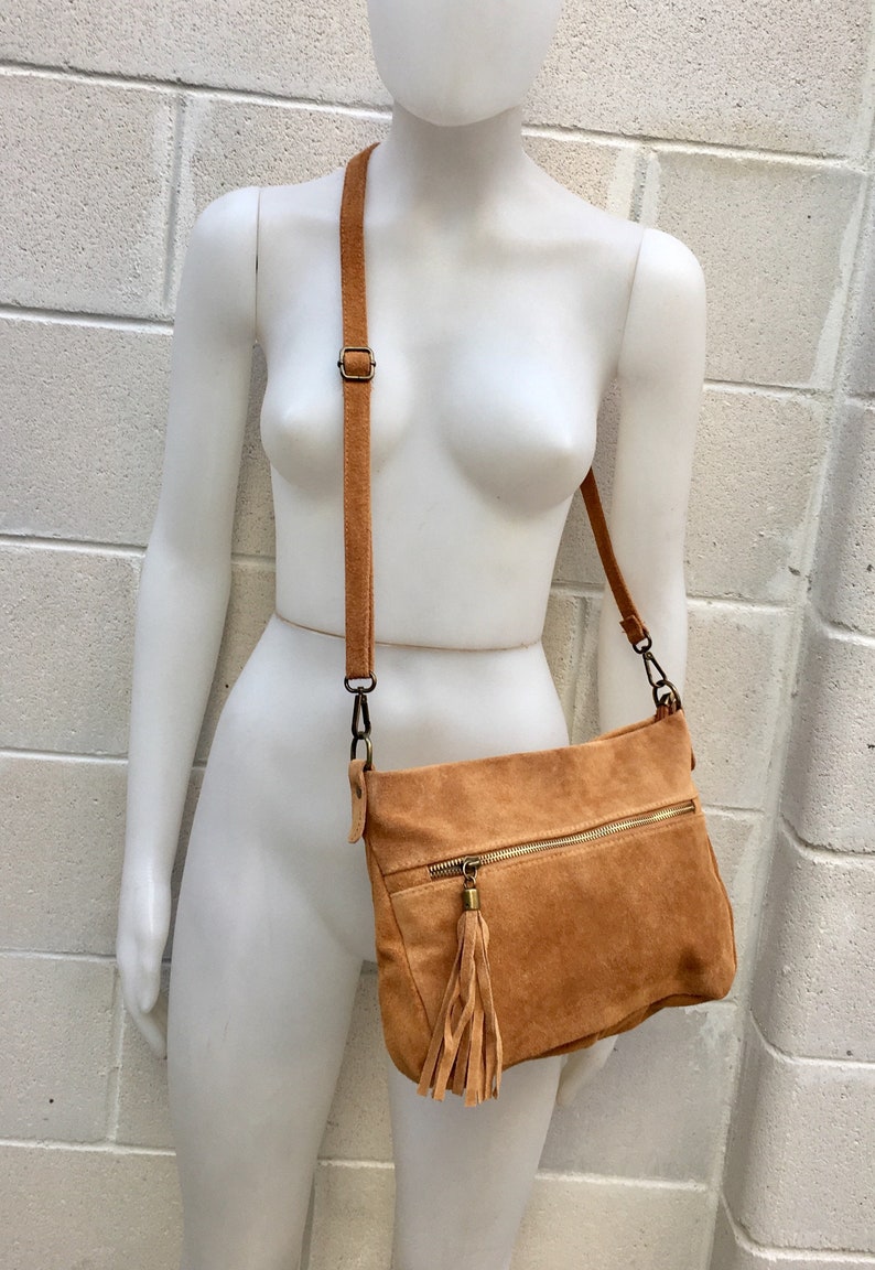 BOHO Suede Leather Bag in Light Camel BROWN. Soft Genuine Leather Bag ...