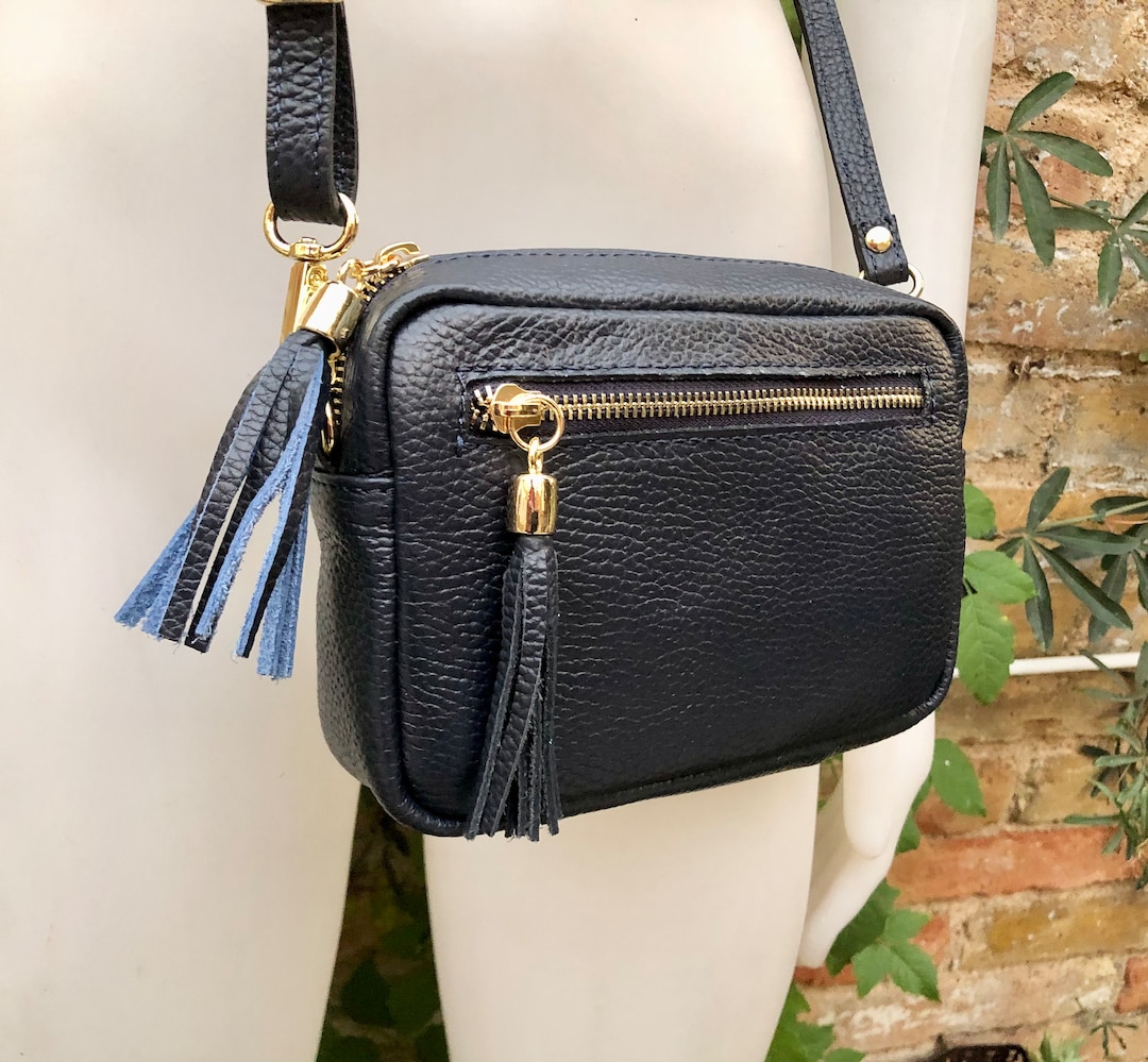 Navy Blue Small Genuine Leather Bag. GENUINE Leather Shoulder ...