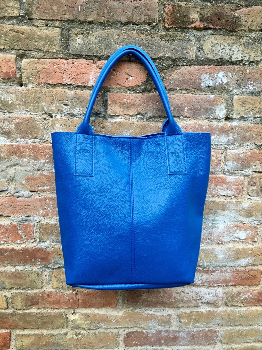 Tote Leather Bag in COBALT Blue. Leather Shopper in GENUINE Leather ...