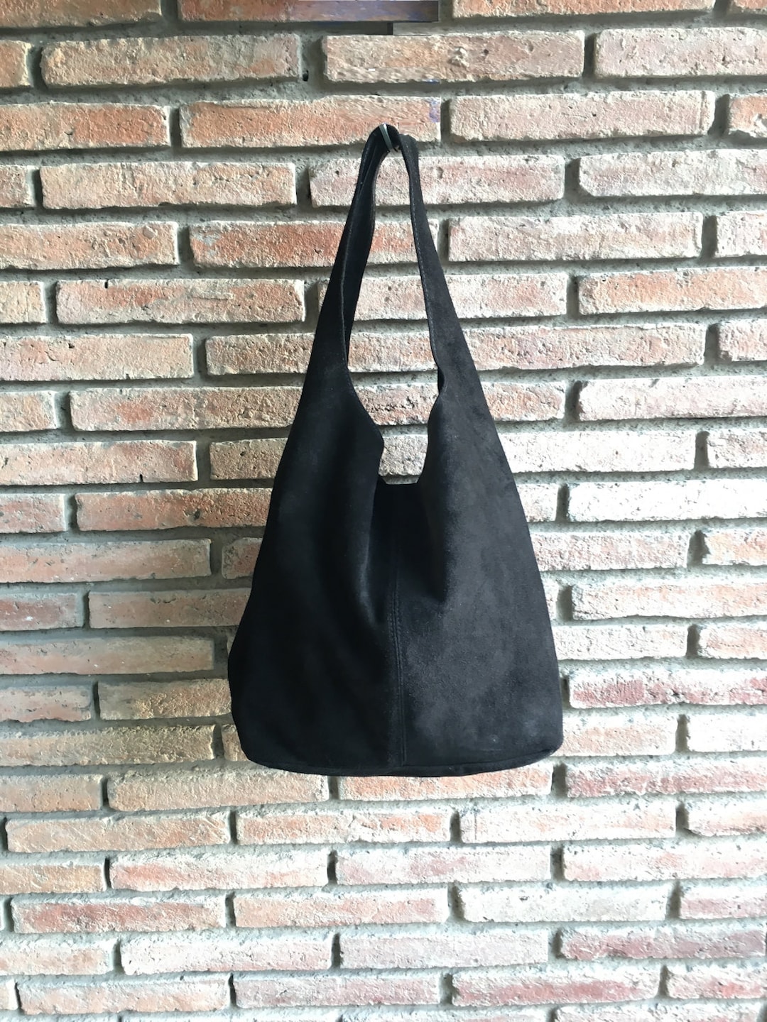 Slouch Bag.large TOTE Leather Bag in BLACK. Soft Natural Suede Genuine ...