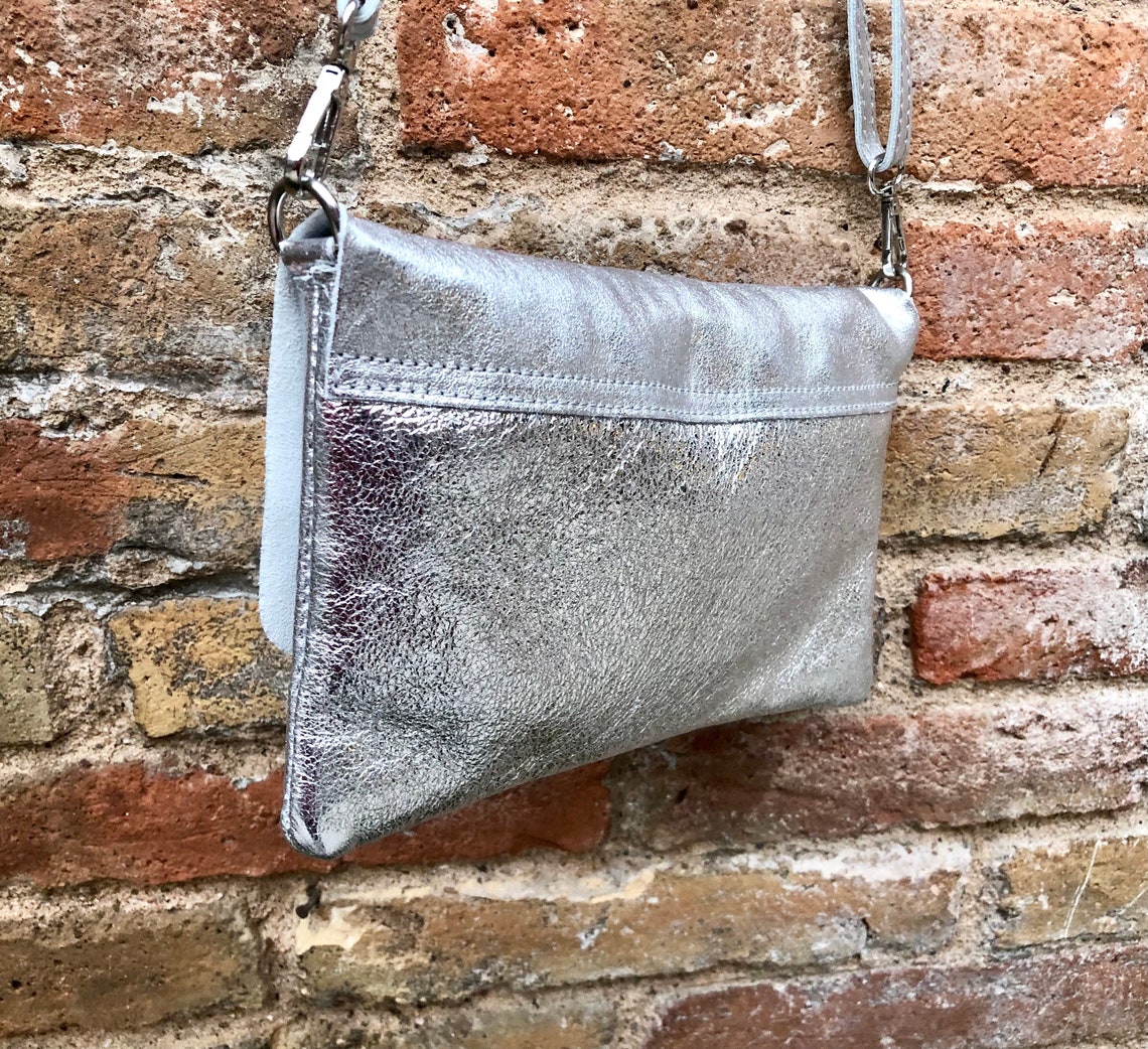 Small Leather Bag in SILVER. Cross Body Bag Shoulder Bag in - Etsy