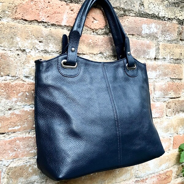 Navy Leather Bag - Etsy