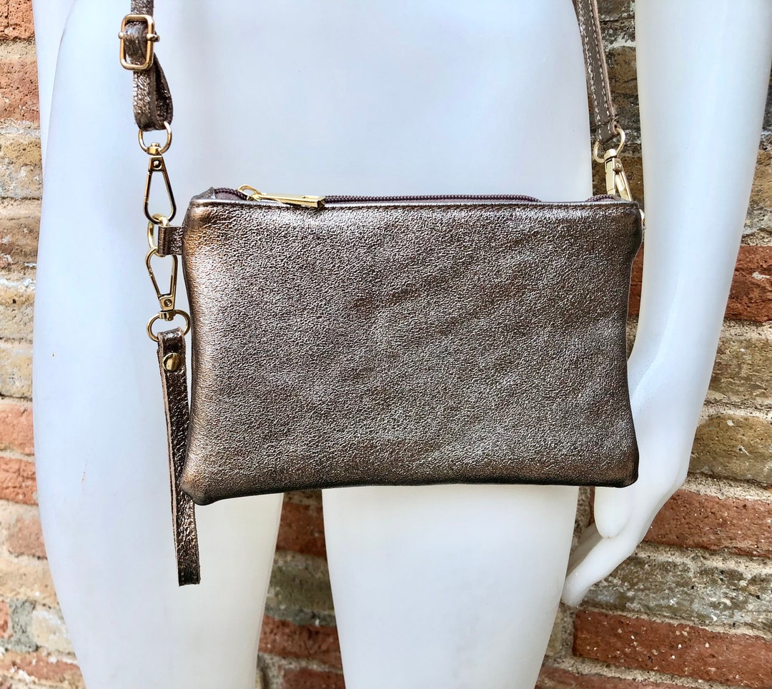 Small Leather Bag in METALLIC BRONZE. Cross Body, Shoulder Bag or ...