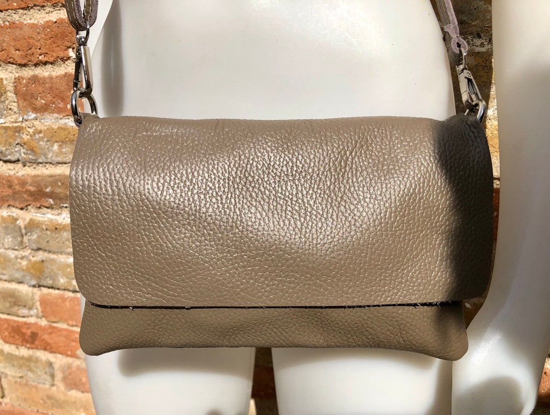 Light Brown Small Leather Bag. GENUINE Leather Taupe Color Cross Body ...
