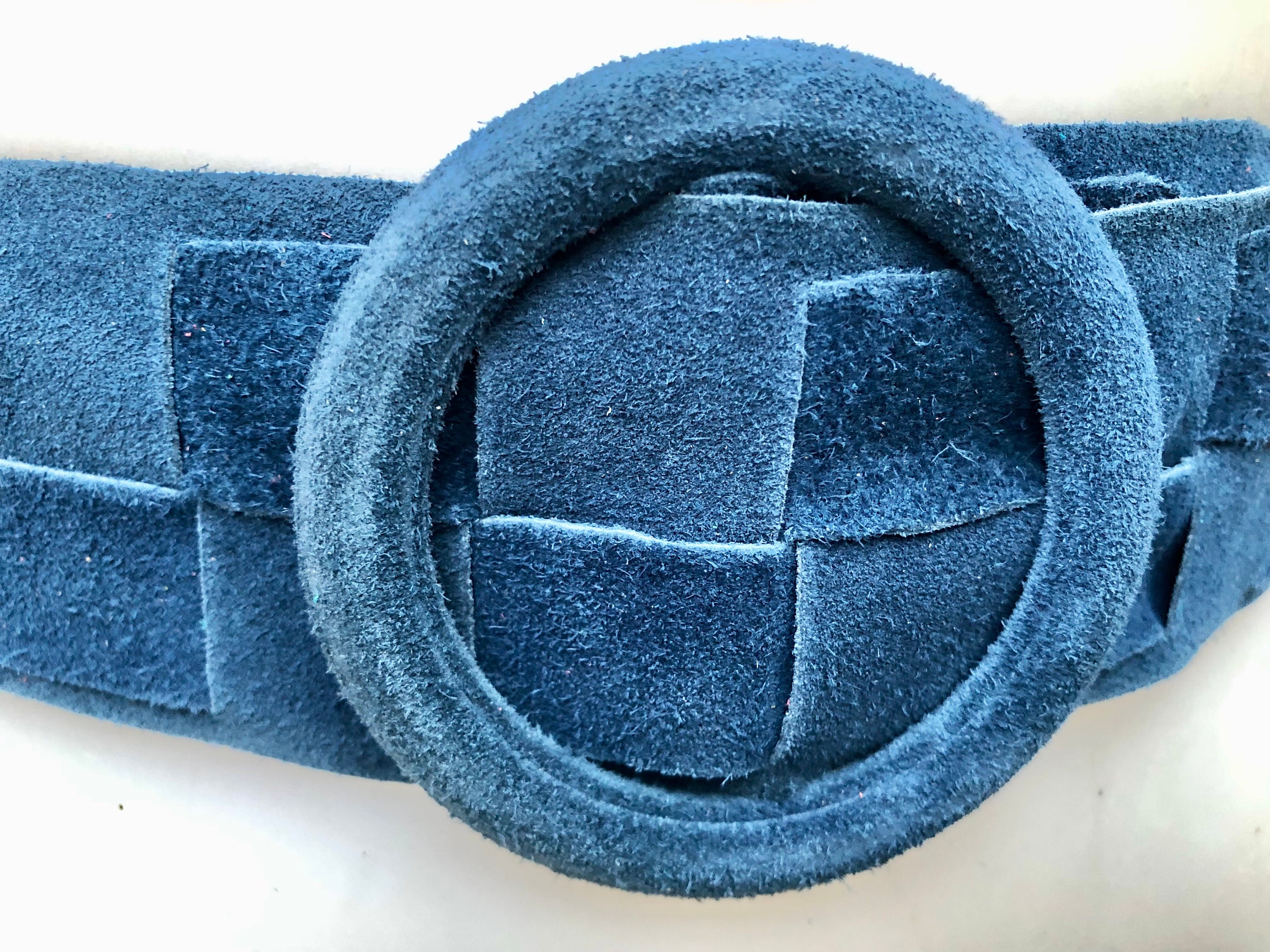Blue Suede Waist Belt With Large Round Buckle. Boho Soft Suede Wide ...