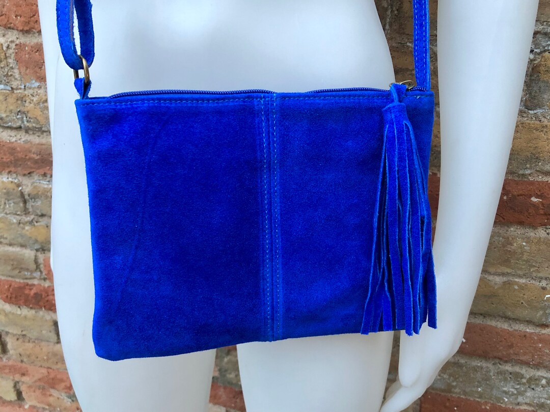 Small Suede Leather Bag in BLUE. Boho Crossbody or Shoulder Bag in ...