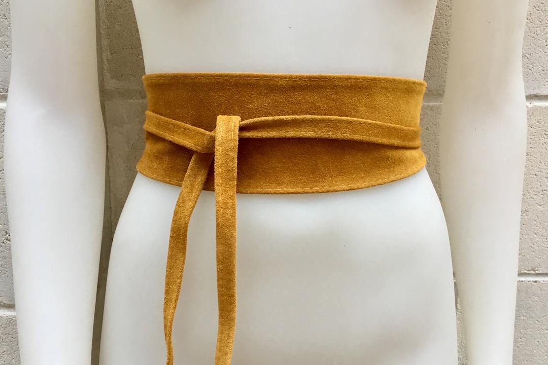 Mustard Yellow Obi Belt in Suede. Wrap Belt in Genuine Leather ...