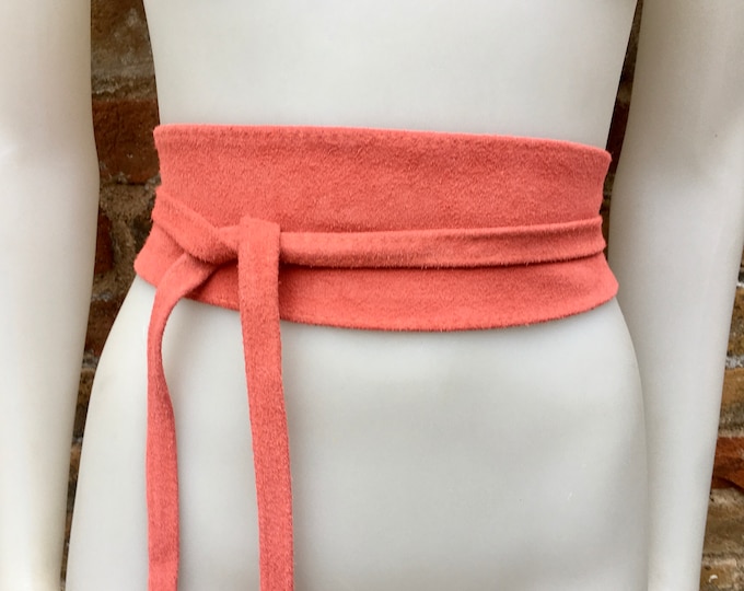 Coral PINK Suede OBI Belt. Genuine Leather Wraparound Belt. Salmon Pink ...