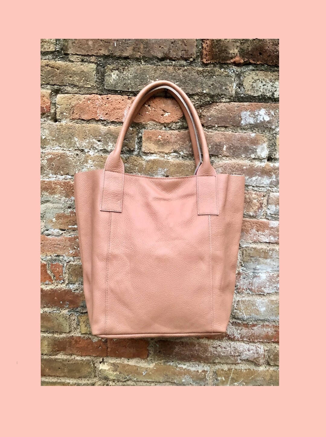 GENUINE Leather Soft PINK Shopper Bag. Large Carry All Bag for Laptops ...