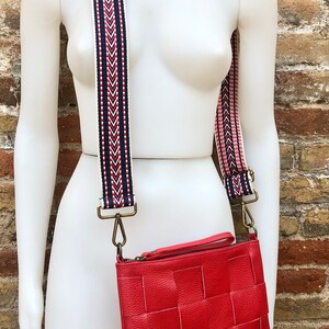 Small Leather Bag in RED. 2 Straps: Embroidered + 1 Leather. GENUINE ...