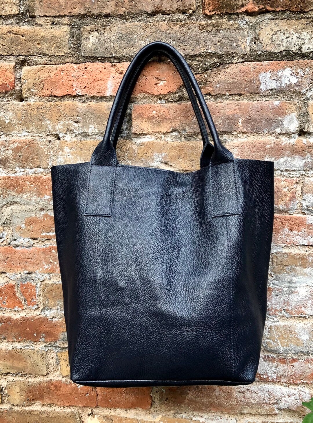 Tote Leather Bag in BLACK. Leather Shopper in GENUINE Leather. Large ...