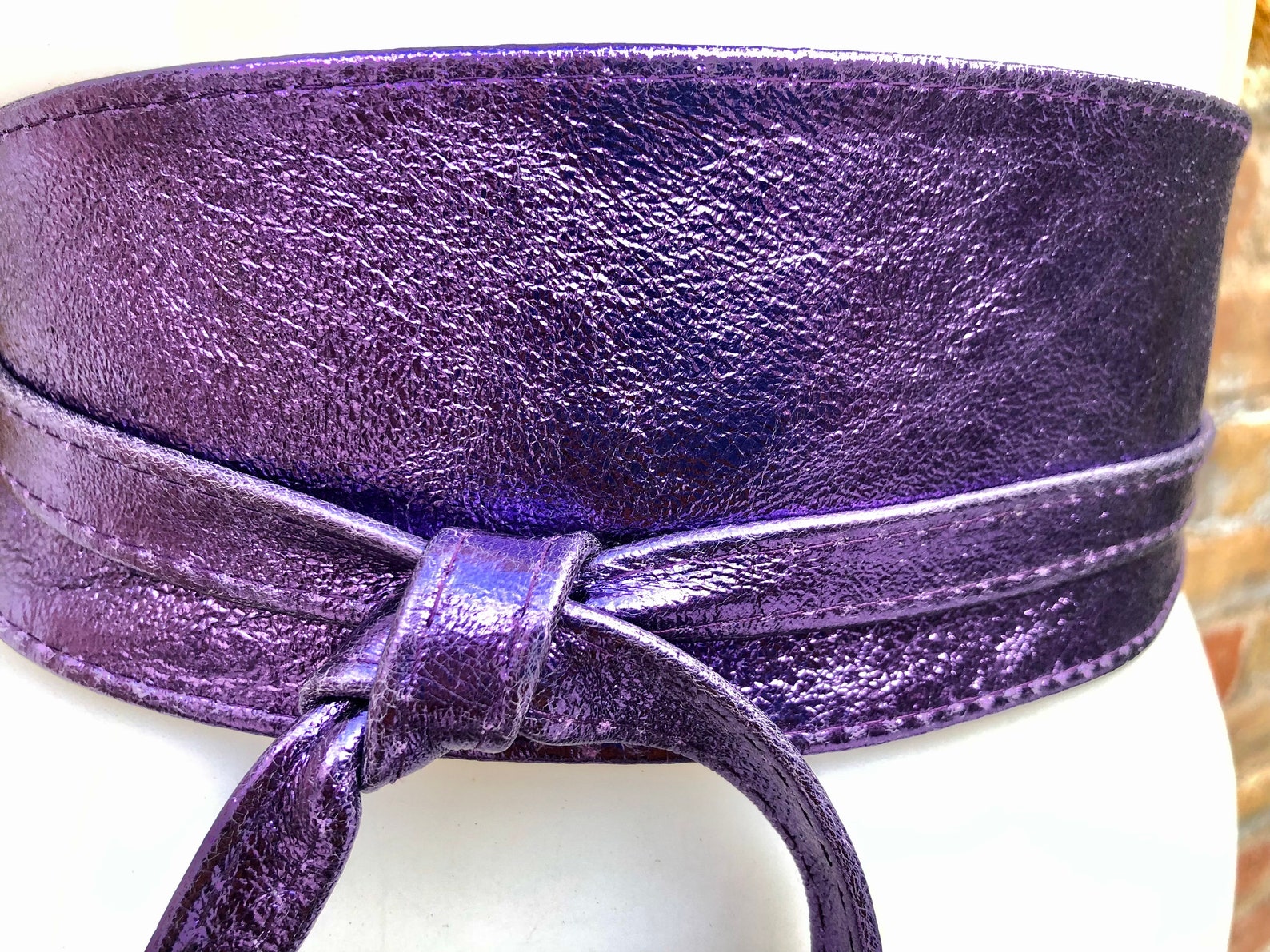 PURPLE Leather OBI Belt. Wide Waist Belt in Soft Genuine - Etsy