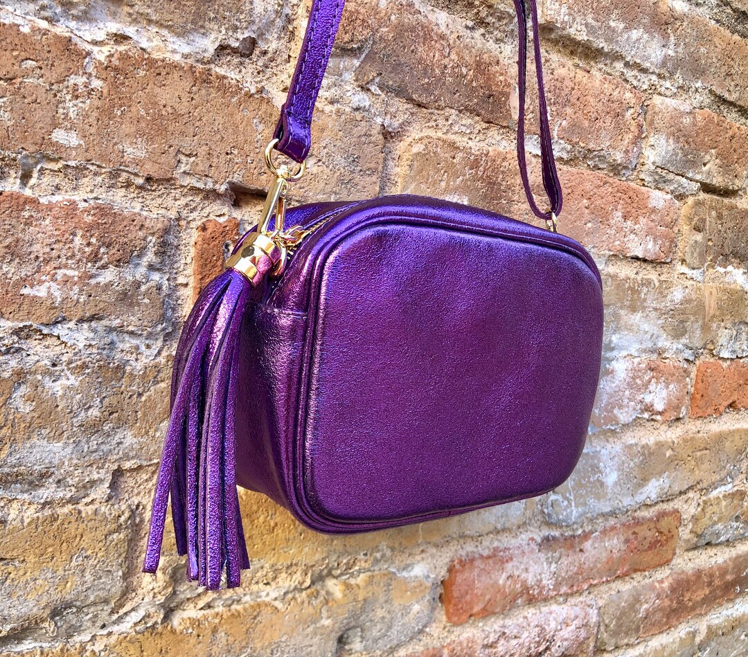 Small Leather Bag in PURPLE. Crossbody / Shoulder Bag in GENUINE ...