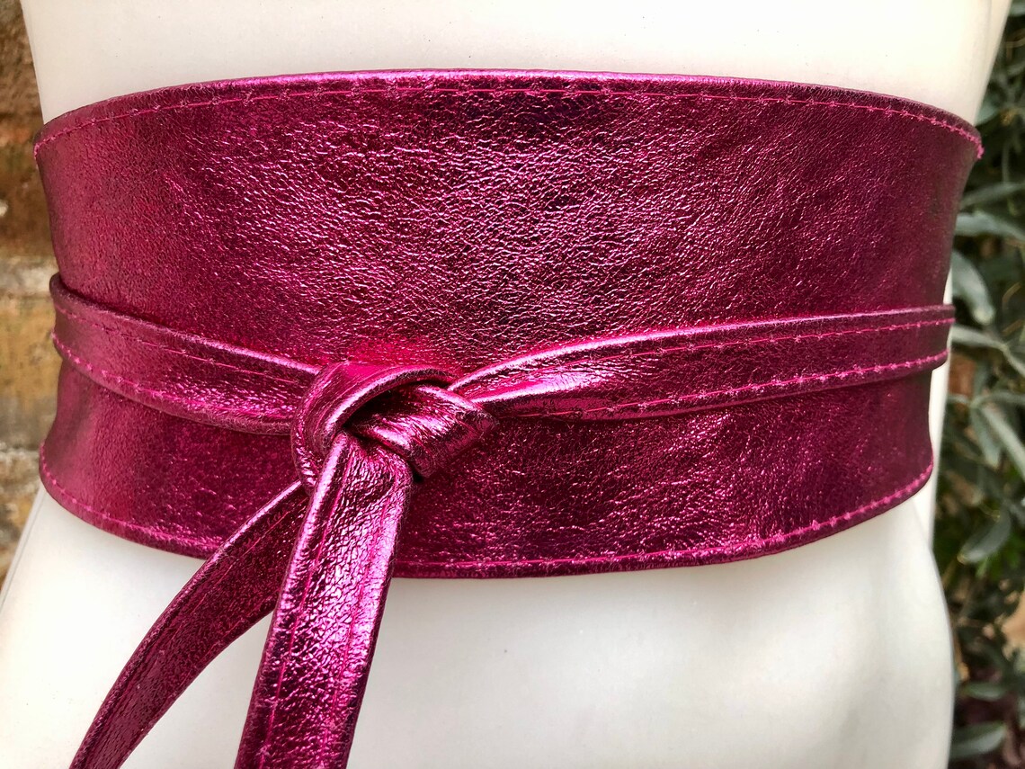 PINK OBI Belt in Natural Soft Leather. Waist Belt,wide Magenta Leather ...