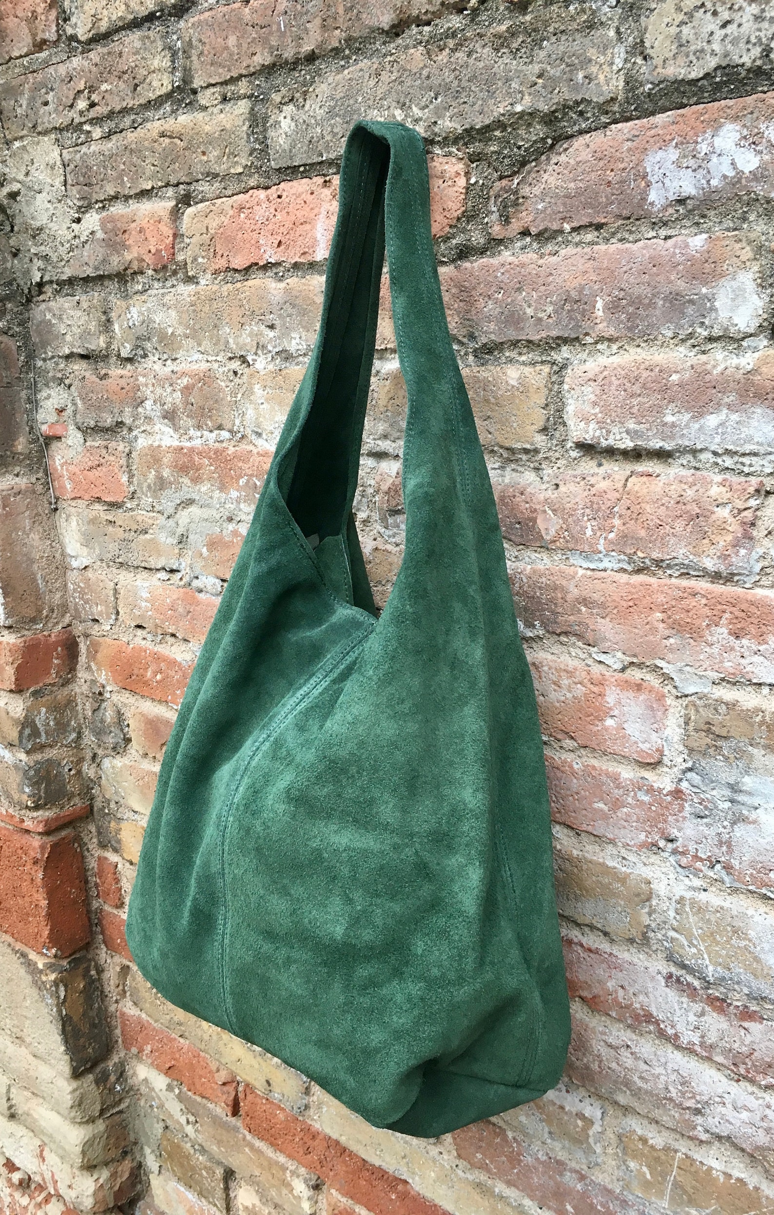 Large TOTE Leather Bag in GREEN With ZIPPER. Soft Natural | Etsy