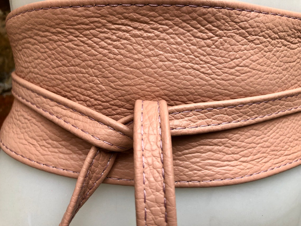 Pink Obi Belt in Soft Leather. Wrap Belt in Light Pink. Wide Waist Belt ...