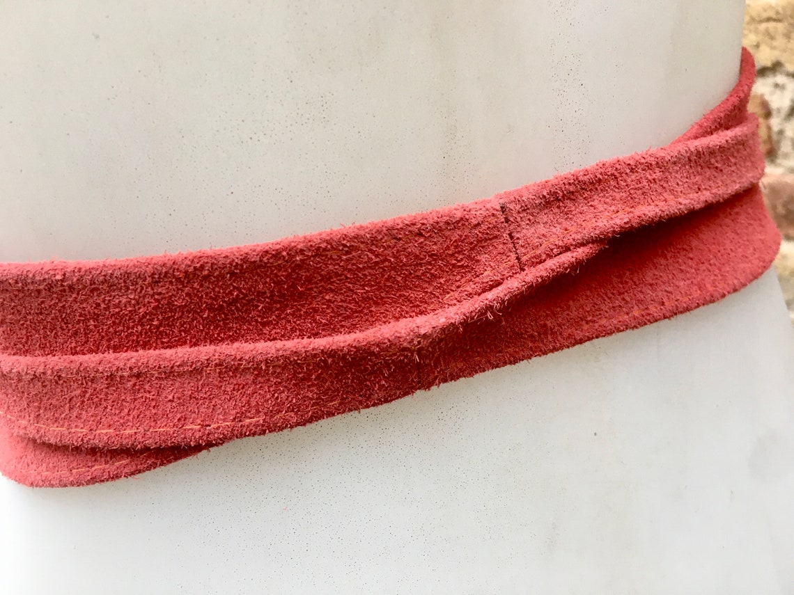 Coral PINK Suede OBI Belt. Genuine Leather Wraparound Belt. Salmon Pink ...
