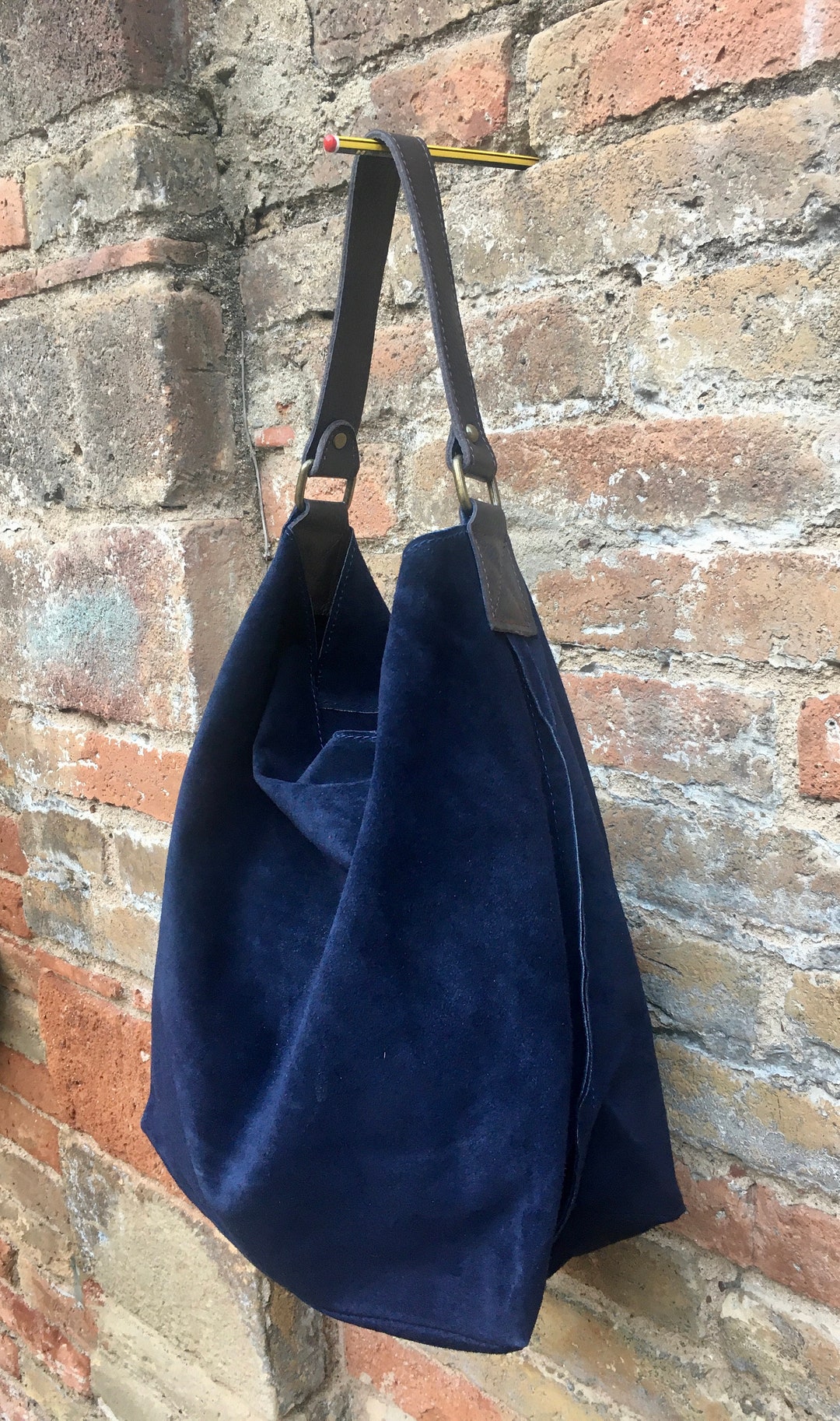Slouch Leather Bag in NAVY Blue. Hobo Shoulder Bag. Boho Bag. Book or ...