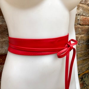 Obi Belt in Soft Leather. Narrow Style. RED Wrap Belt. Wraparound Waist ...