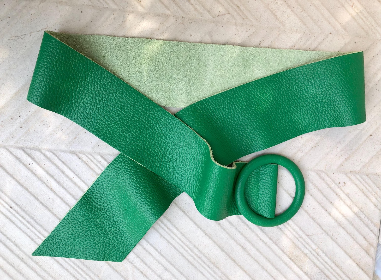 GREEN Leather Waist Belt With Large Round Buckle. Soft Leather Belt in ...