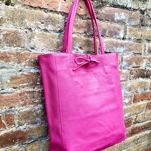 Tote Leather Bag in Fuchsia Pink. Soft Natural GENUINE Leather Bag ...