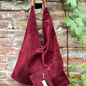 Slouch Leather Bag in BURGUNDY. Large Shoulder Leather Bag. Boho Bag ...
