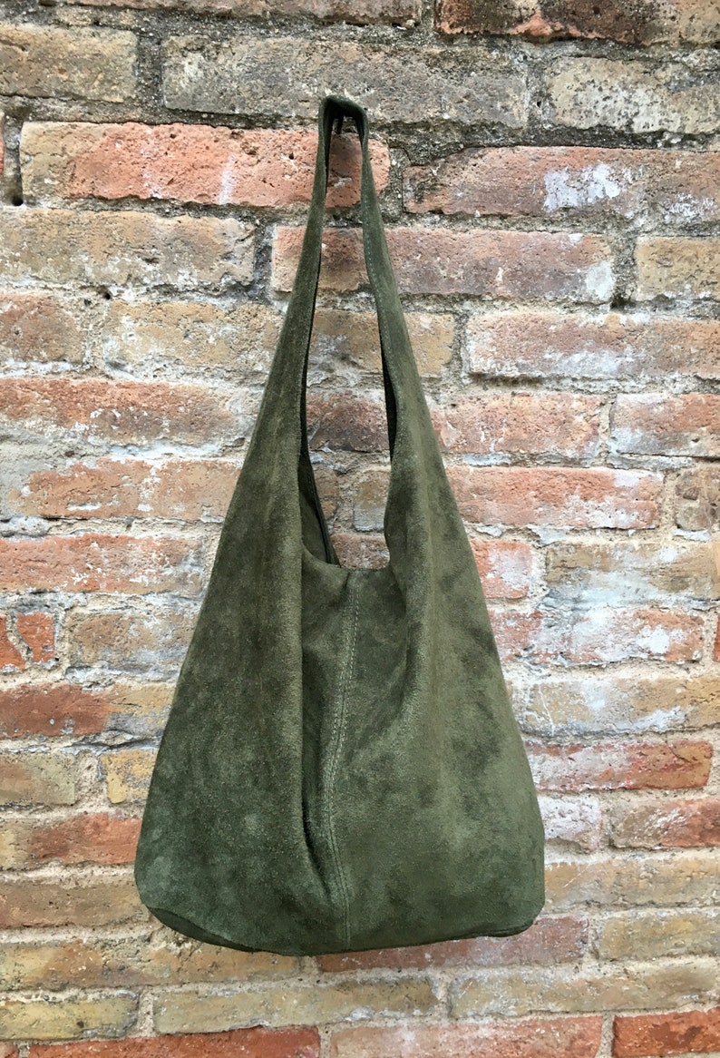 Green Slouch Bag. Large TOTE Leather Bag in Dark Green With Zipper ...