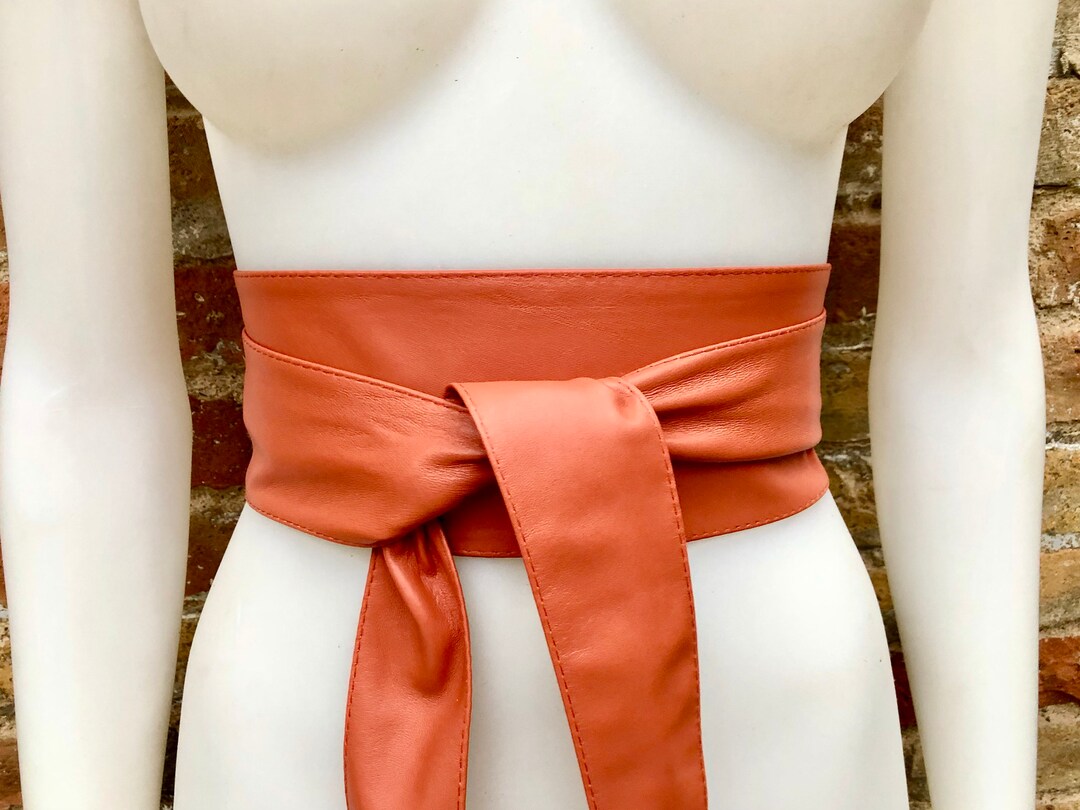 Orange Obi Belt. Wrap Belt in Soft Genuine Leather. Wraparound Waist ...