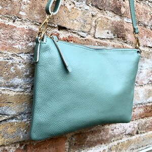 SAGE Green Leather Bag. GENUINE Leather Cross Body / Shoulder Bag ...